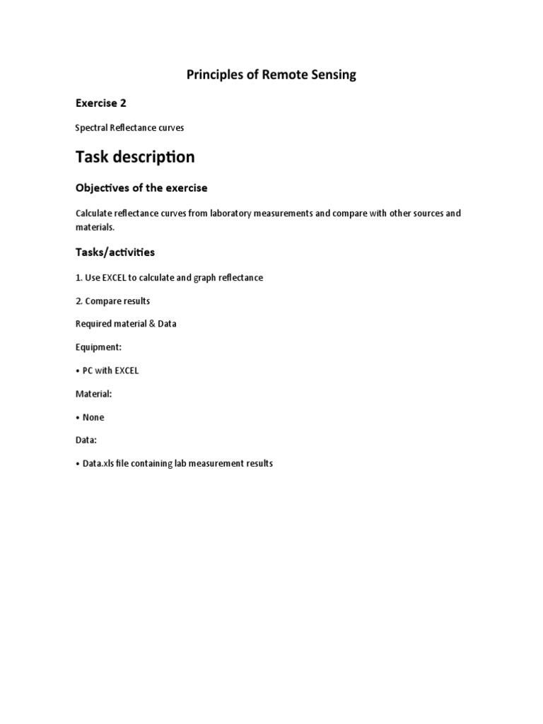 Task Description: Principles of Remote Sensing | PDF | Reflectance ...