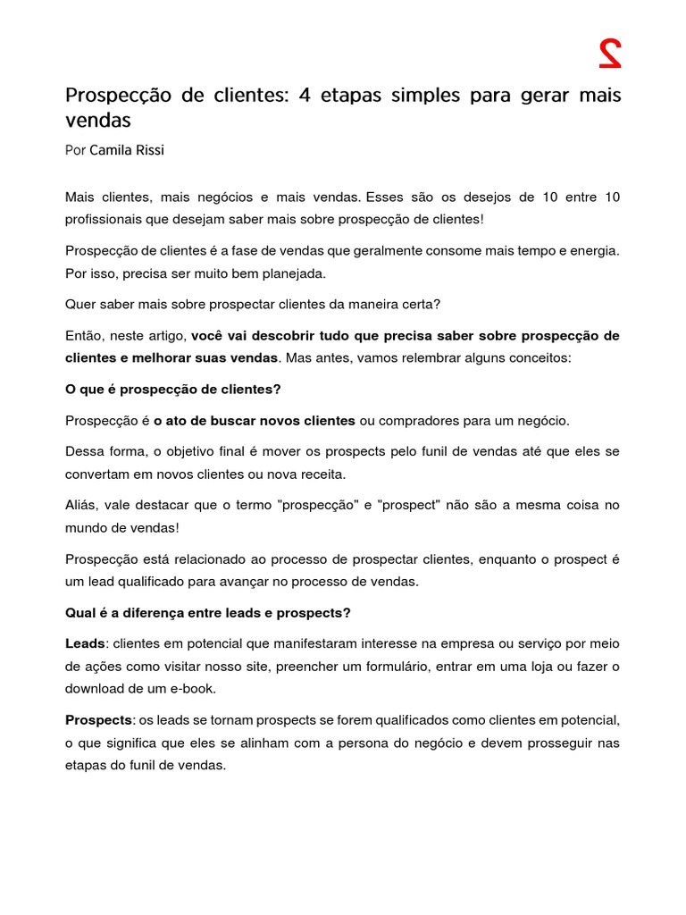 Prospecção de Clientes - 4 Etapas Simples para Gerar Mais Vendas | PDF ...