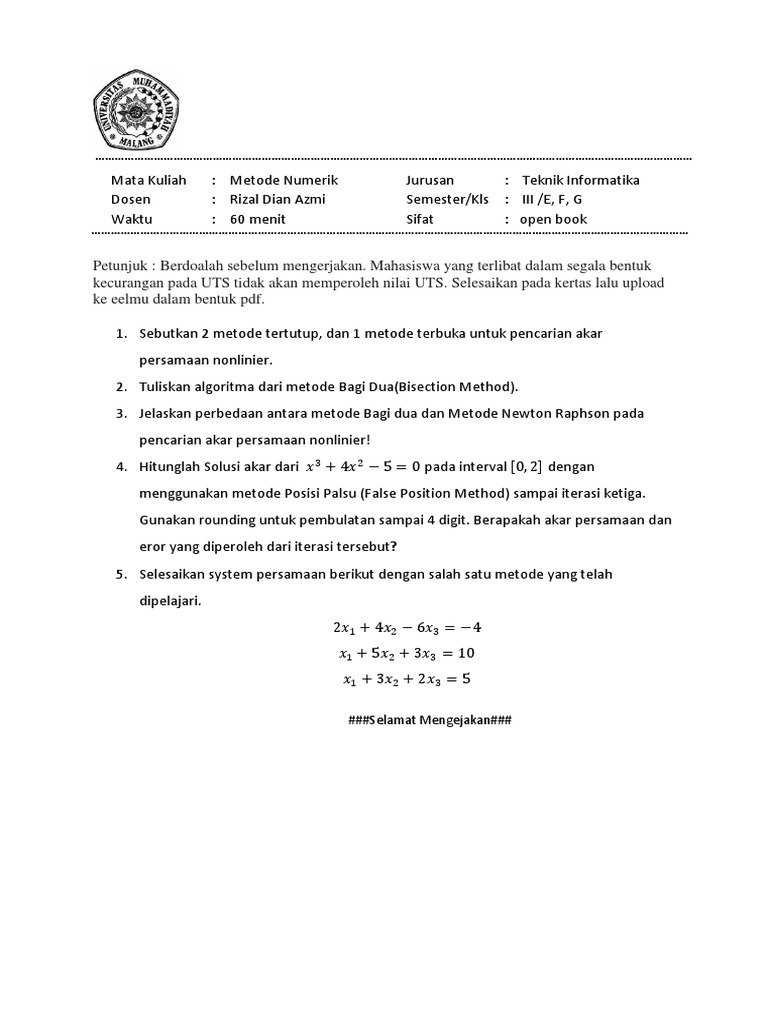 UTS Metode Numerik | PDF