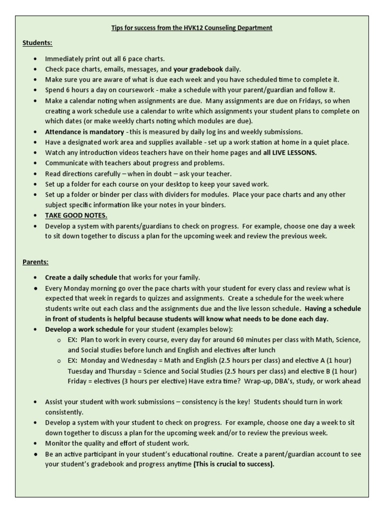 Tips For Success From The hvk12 Counseling Department | PDF | Human ...