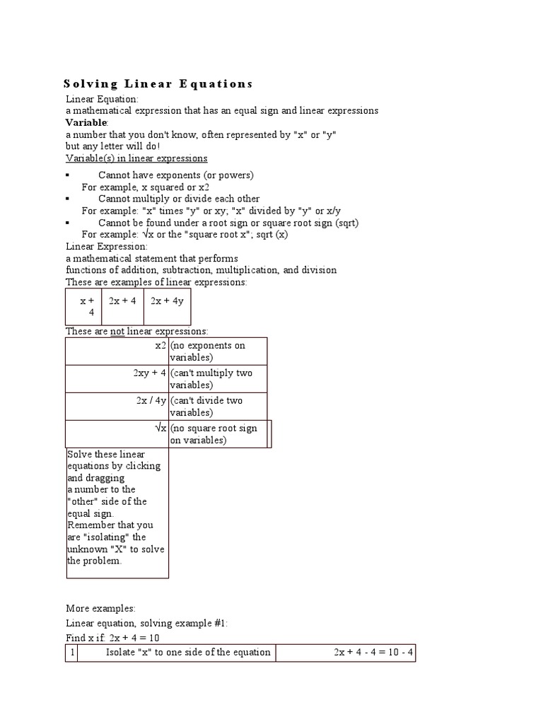 Solving Linear Equations Guide | PDF | Linearity | Equations