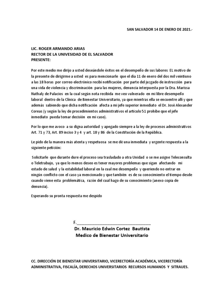 Carta de Peticion Al Rector | PDF