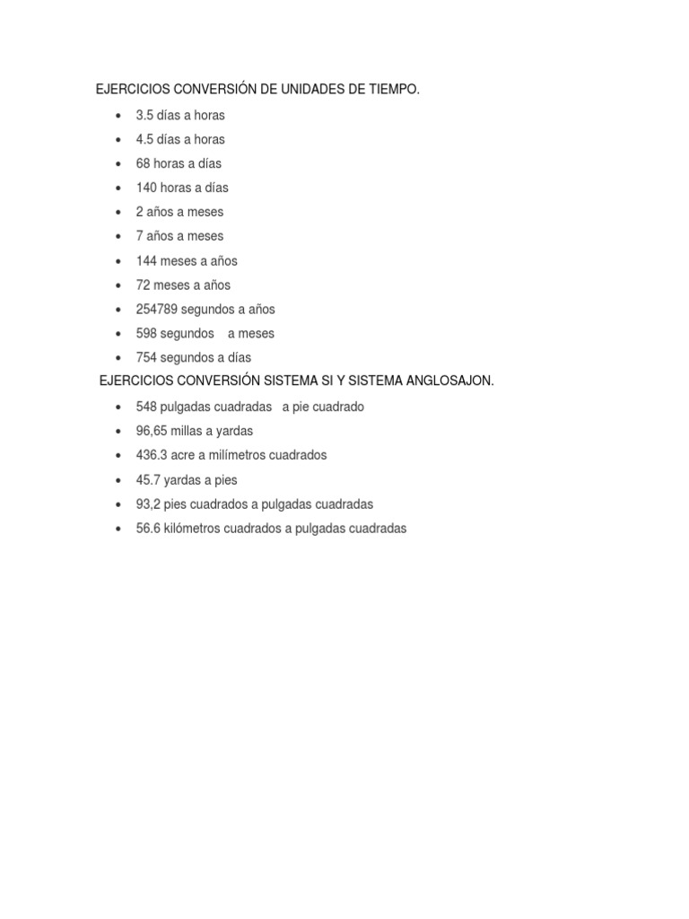Ejercicios Conversión de Unidades de Tiempo | PDF