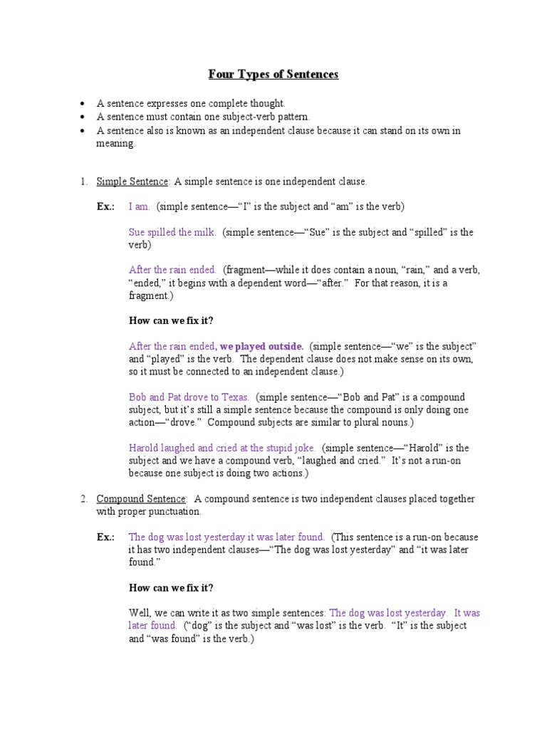 Four Types of Sentences | PDF | Sentence (Linguistics) | English Grammar