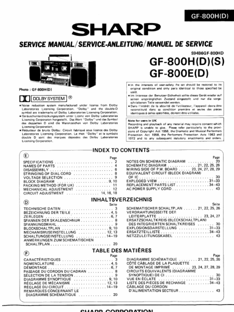 Sharp gf-800 SM | PDF