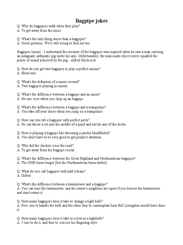 Bagpipe Jokes | PDF | Entertainment (General)