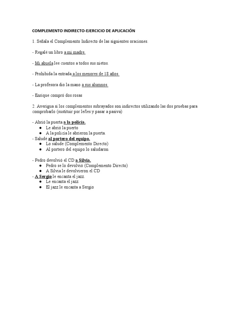 Identificación de Complementos Indirectos | PDF | Artes del Lenguaje y ...
