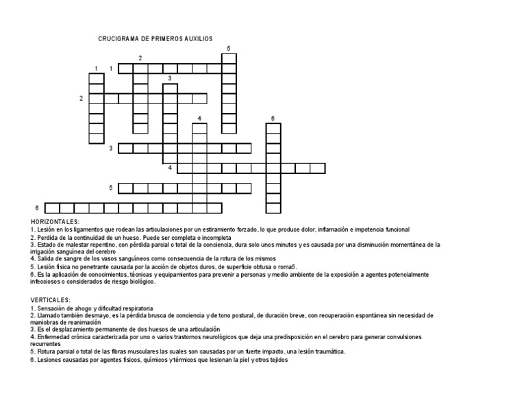 Crucigrama Primeros Auxilios | PDF