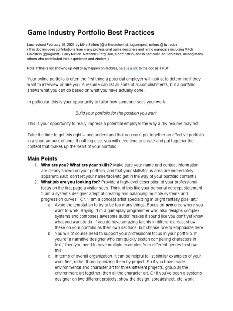Game Portfolio Best Practices Guide | PDF | Computing | Software