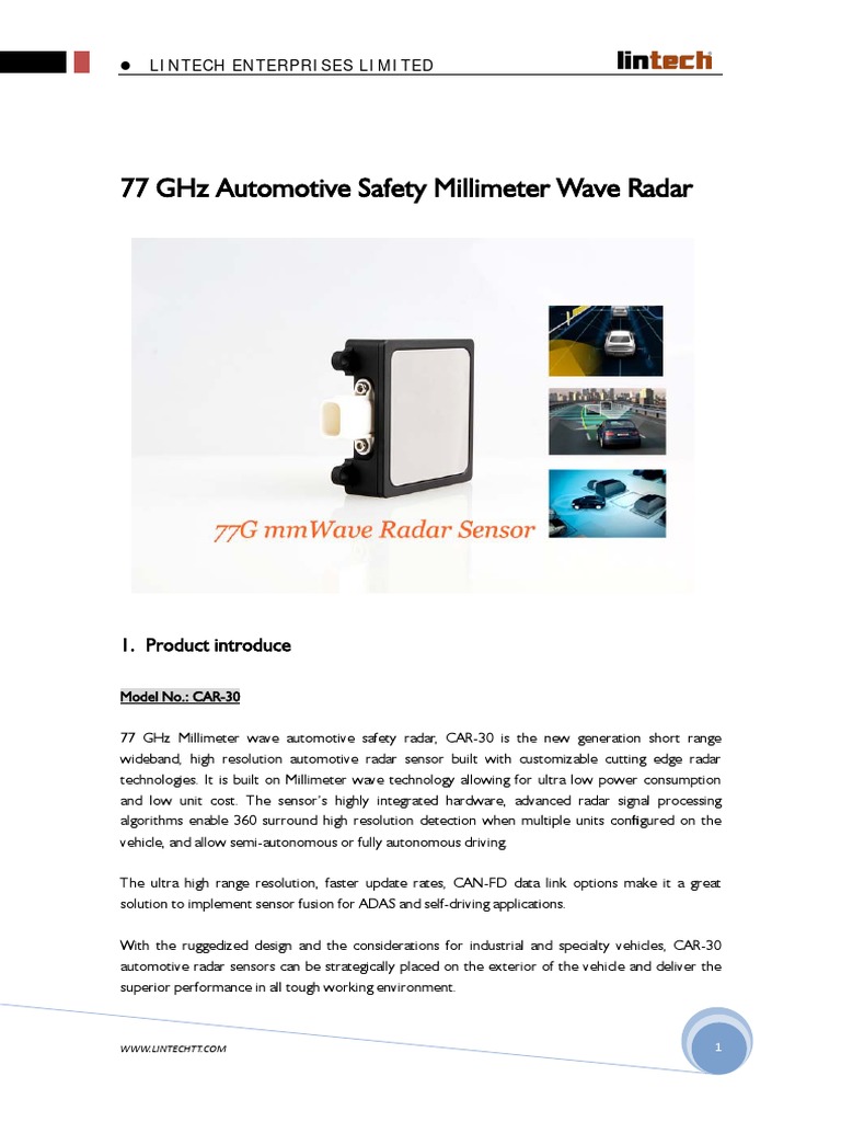 Millimeter Wave Radar Sensor Lintech V1.1 | PDF
