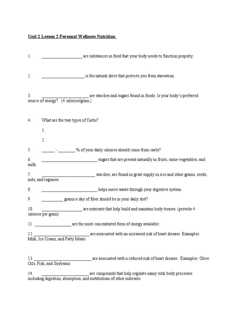 Personal Wellness Nutrition Guided Notes | PDF | Human Nutrition ...