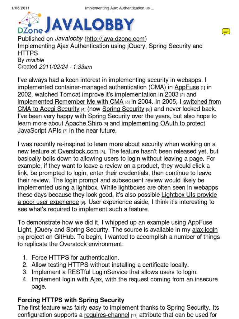 Implementing Ajax Authentication Using Jquery, Spring Security and HTTPS | PDF | J Query | Ajax ...