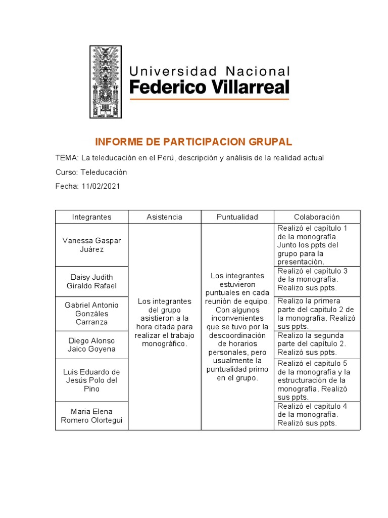 Informe de Participacion Grupal | PDF