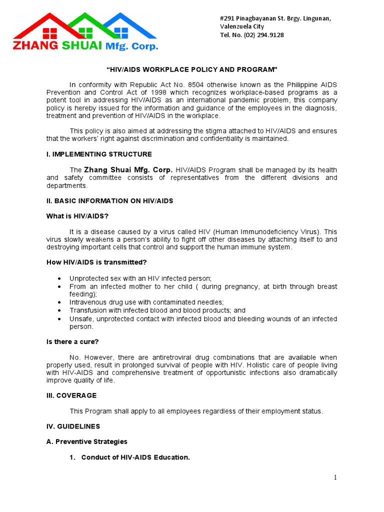 Hiv-Aids Workplace Policy and Program | PDF | Hiv/Aids | Lentiviruses