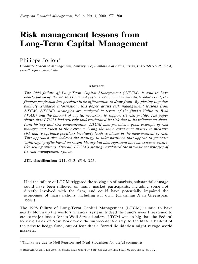 Jorion 2000 | Download Free PDF | Long Term Capital Management | Value ...