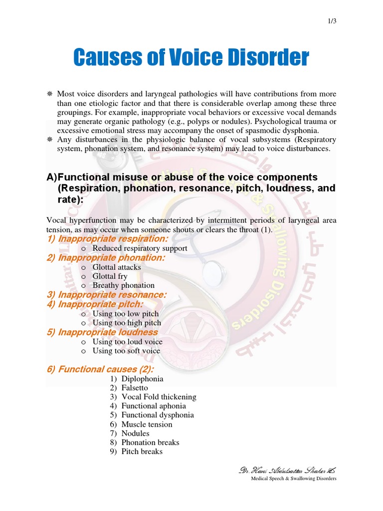 Causes of Diplophonia and Voice Disorders | PDF | Human Voice | Human ...