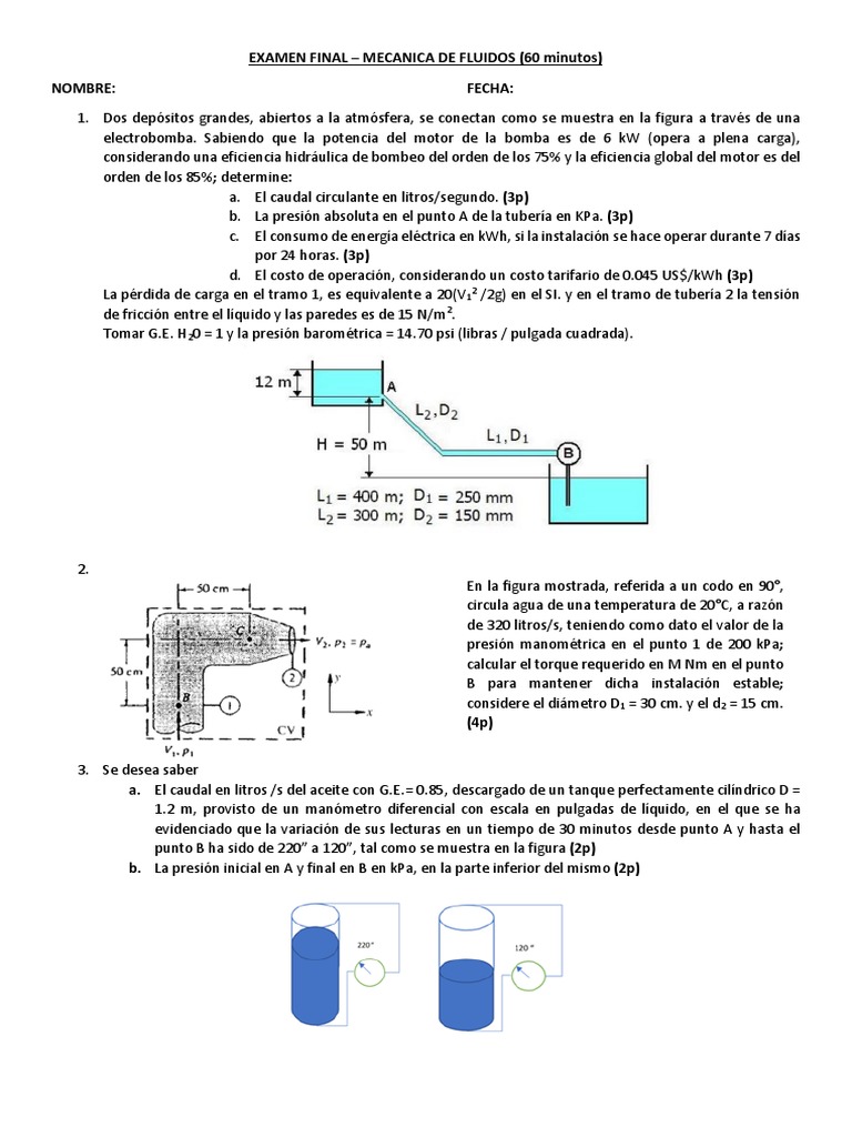 Examen Final Mecanica de Fluidos | PDF | Presión | Medida de presión