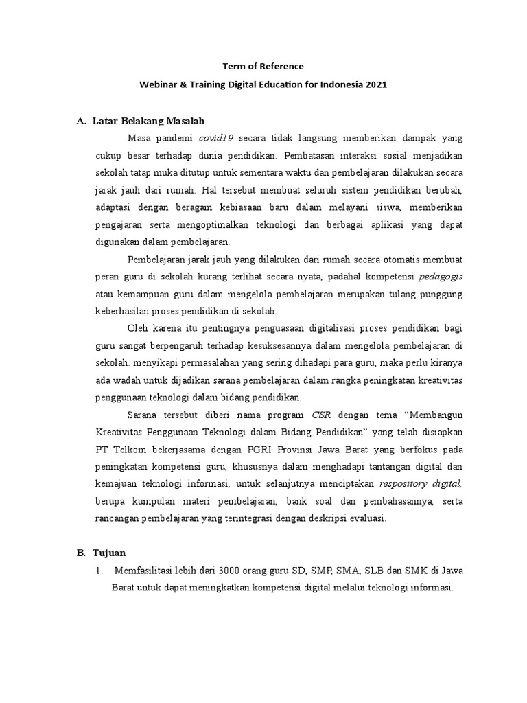 TOR Webinar PGRI TELKOM | PDF