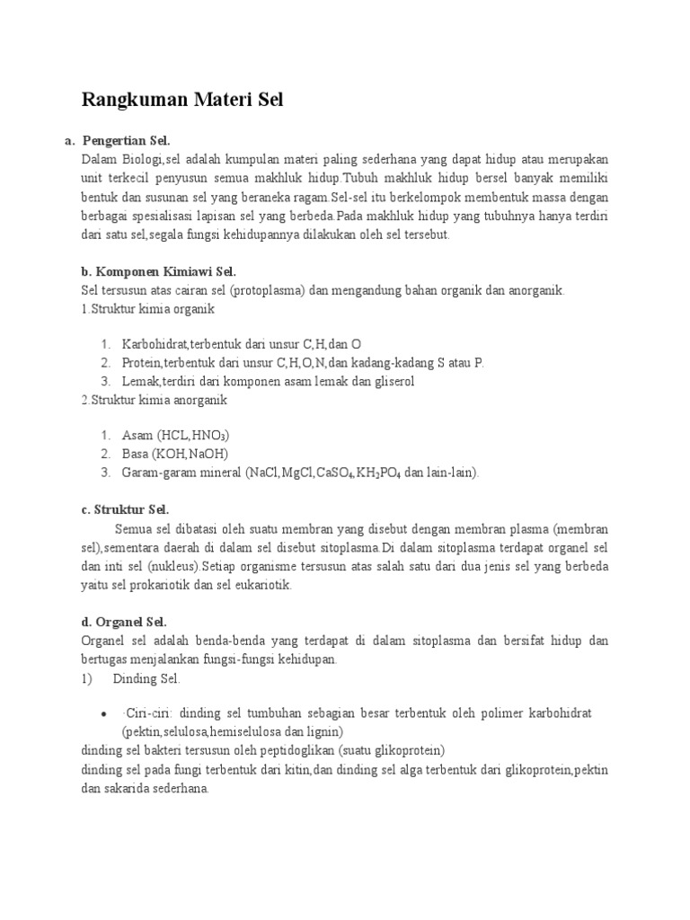 Rangkuman Materi Sel Kelas 11 | PDF
