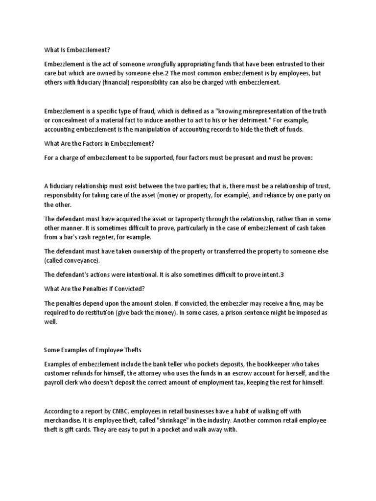 Understanding Embezzlement: Definition & Examples | PDF