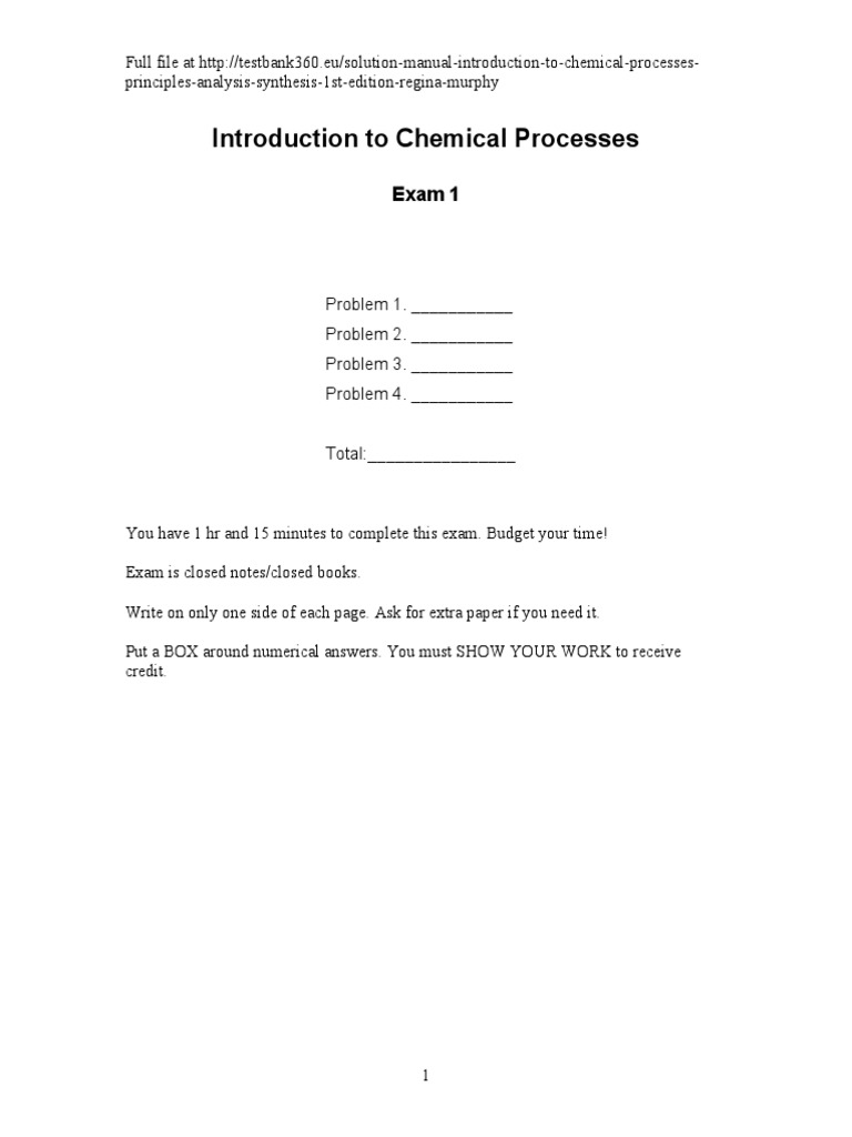 Solution Manual Introduction To Chemical Processes Principles Analysis ...