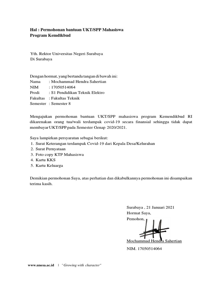 Surat Permohonan Rektor | PDF