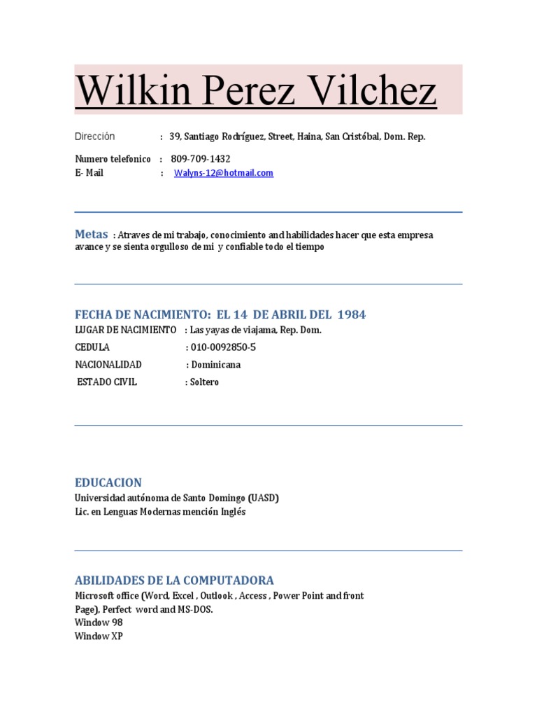 Curriculum Con Titulo y Cedula | PDF