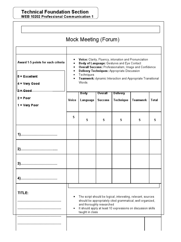 Mock Meeting Evaluation Criteria Guide | PDF