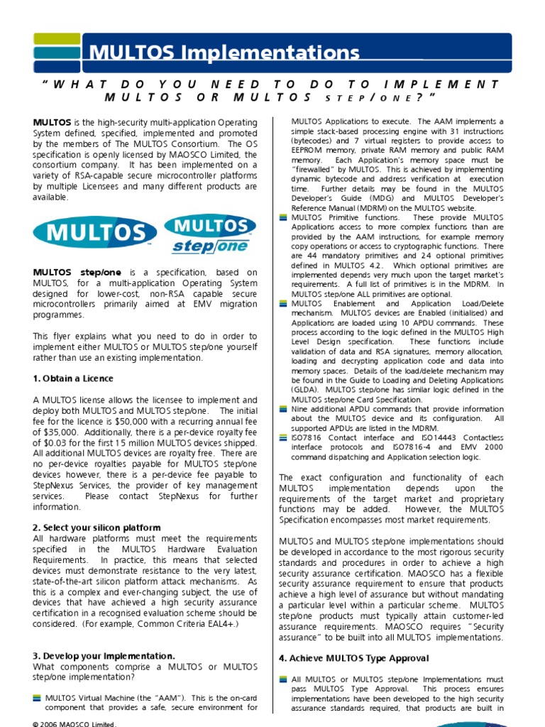 06 11 24 MULTOS Implementations | PDF | Read Only Memory | Specification (Technical Standard)