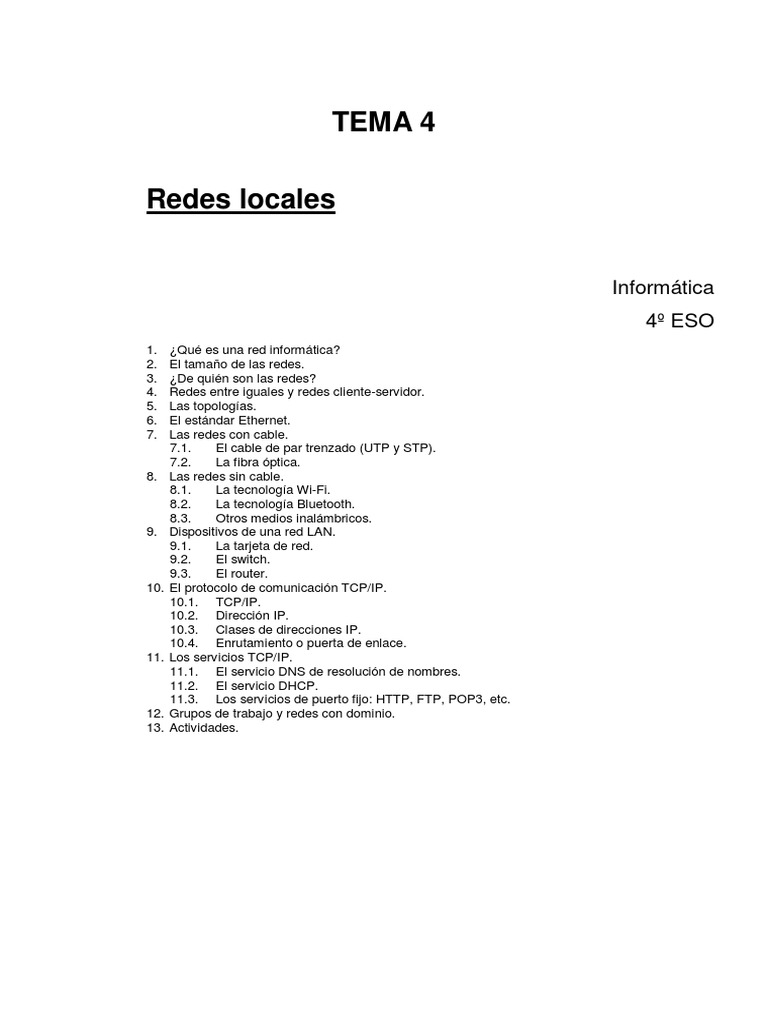 Tema 4. Redes Locales | PDF | Dirección IP | Red de computadoras
