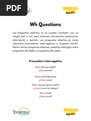 Hoja De Trabajo Con Preguntas Wh Making Questions In Spanish PDF