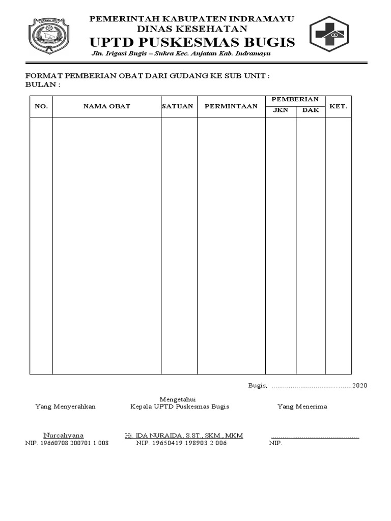 FORMAT PERMINTAAN OBAT Dari GUDANG Ke UNIT LAIN | PDF