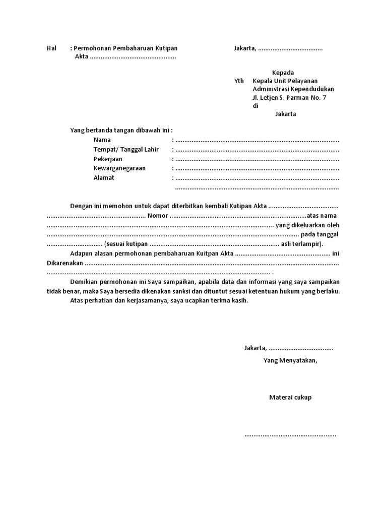 Form Pembaharuan Kutipan Akta | PDF