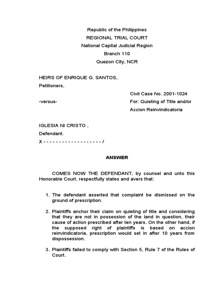 ANSWER | PDF | Lawsuit | Complaint