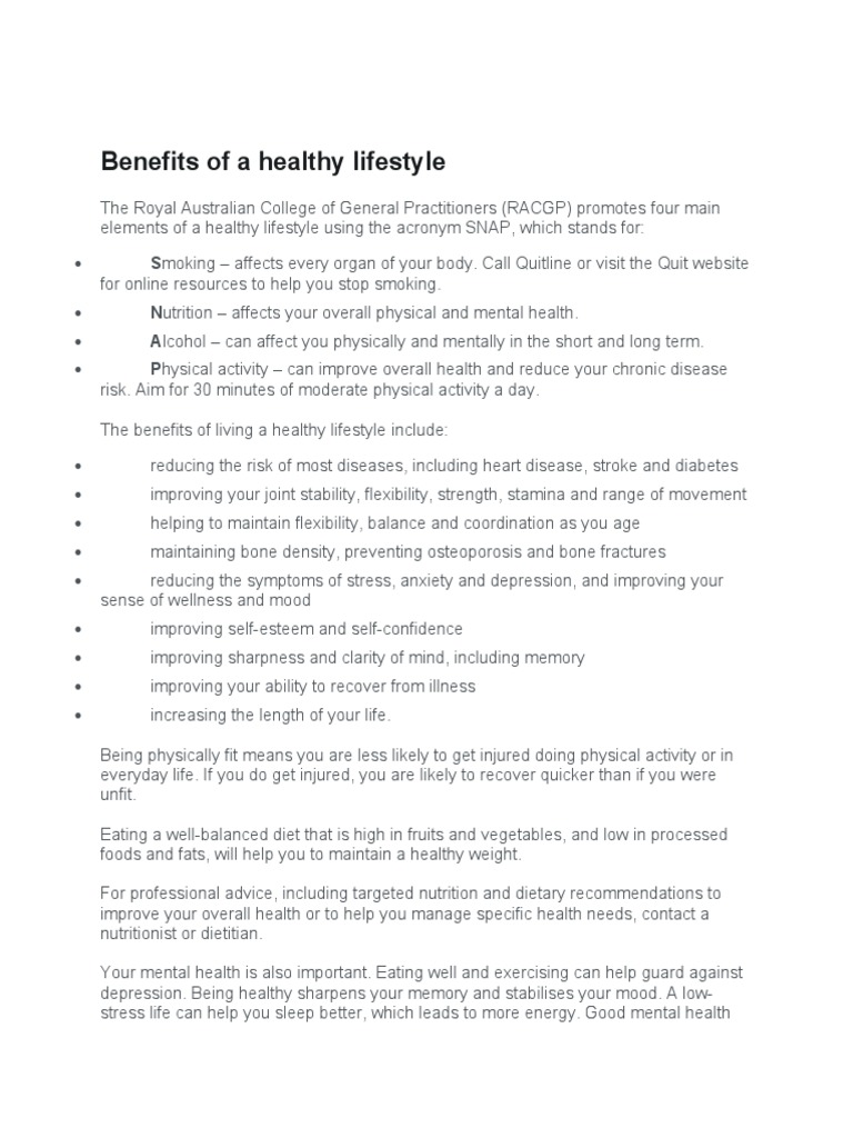 Benefits of A Healthy Lifestyle | PDF | Hygiene | Mental Health