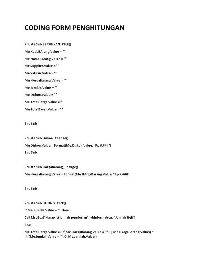 Coding Form Penghitungan | Download Free PDF | Computer Programming ...