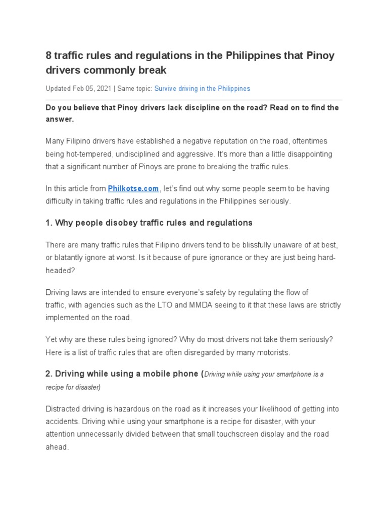 8 Common Traffic Rules Broken by Filipino Drivers: Distracted Driving ...