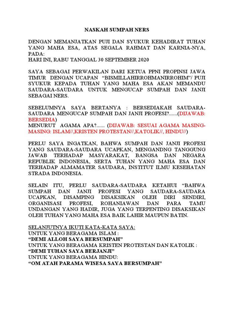 Naskah Sumpah Profesi Ners | PDF | Politik | Ilmu Sosial