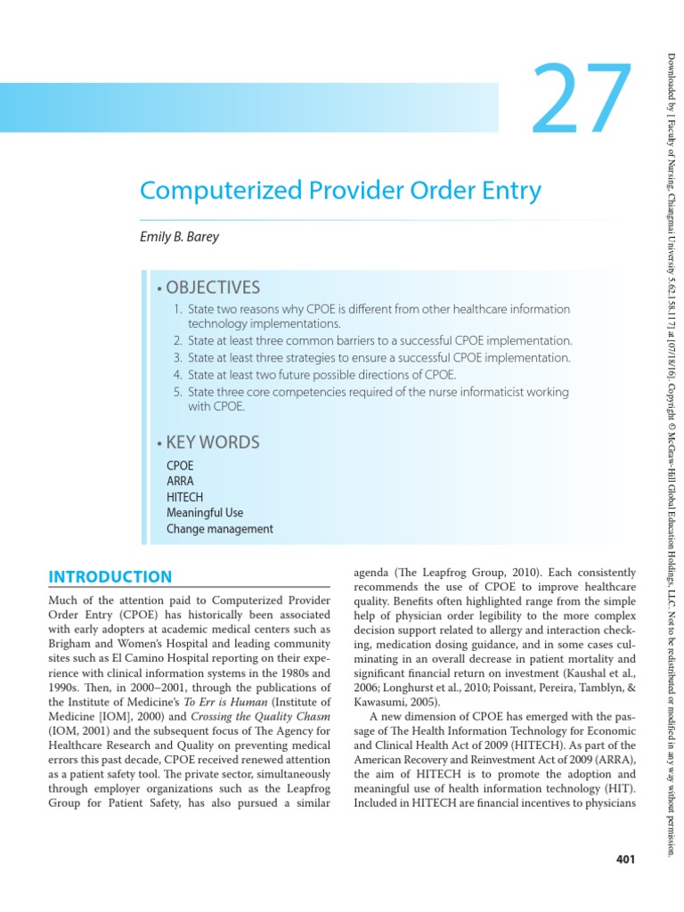 Computerized Provider Order Entry: - Objectives | PDF | Electronic Health Record | Usability