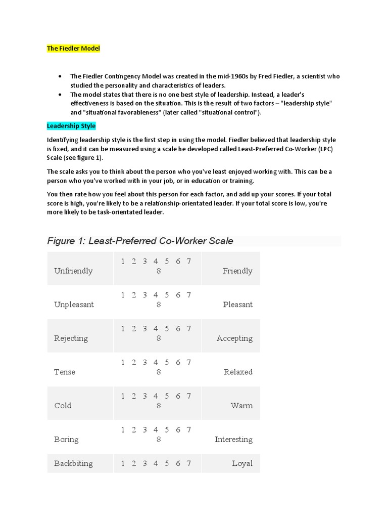 Figure 1: Least-Preferred Co-Worker Scale: Leadership Style | Download ...