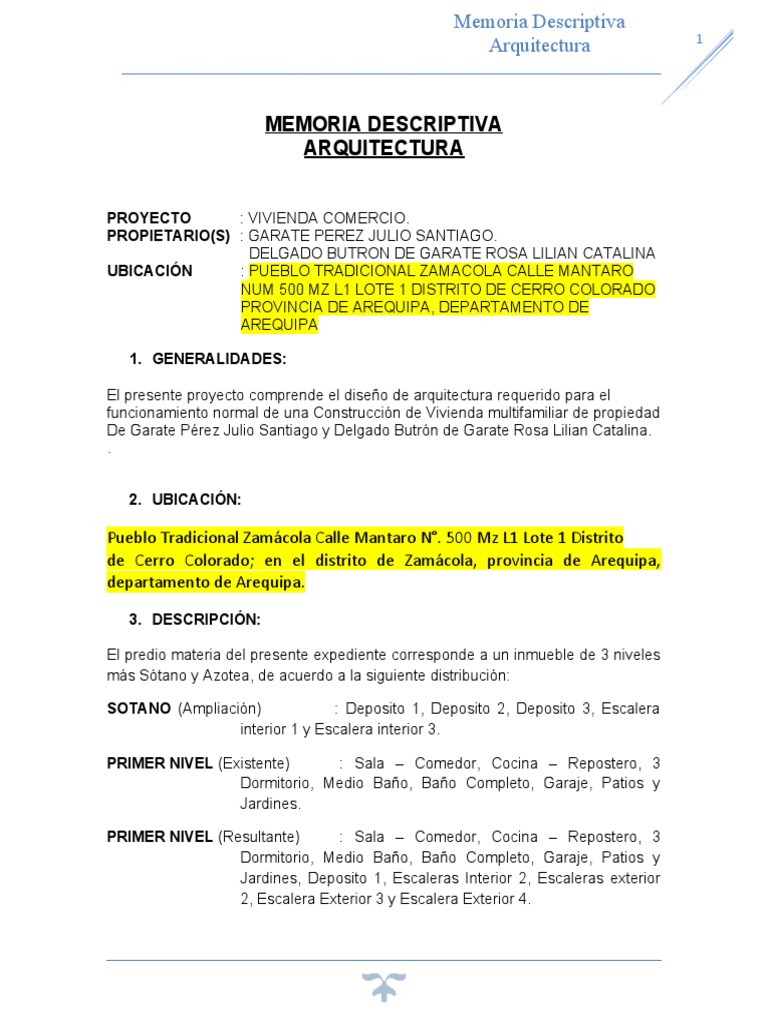 Memoria Descriptiva Vivienda Unifamiliar | PDF | Sectores Economicos | Edificios y estructuras