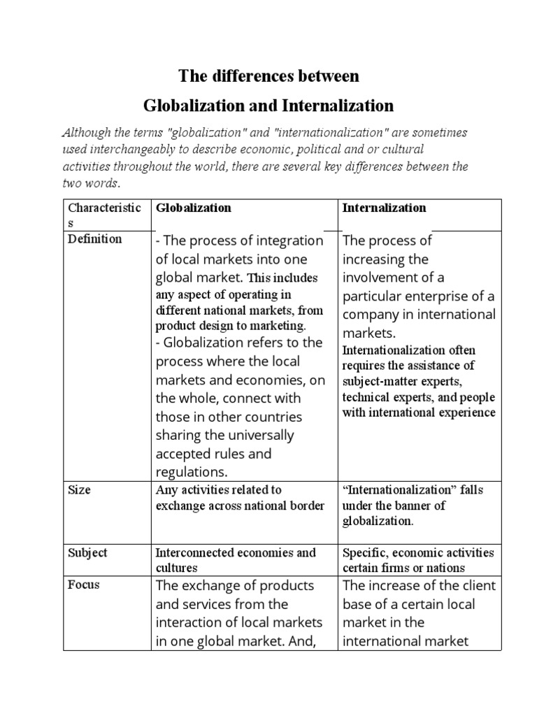 The Differences Between Globalization And Internalization Pdf