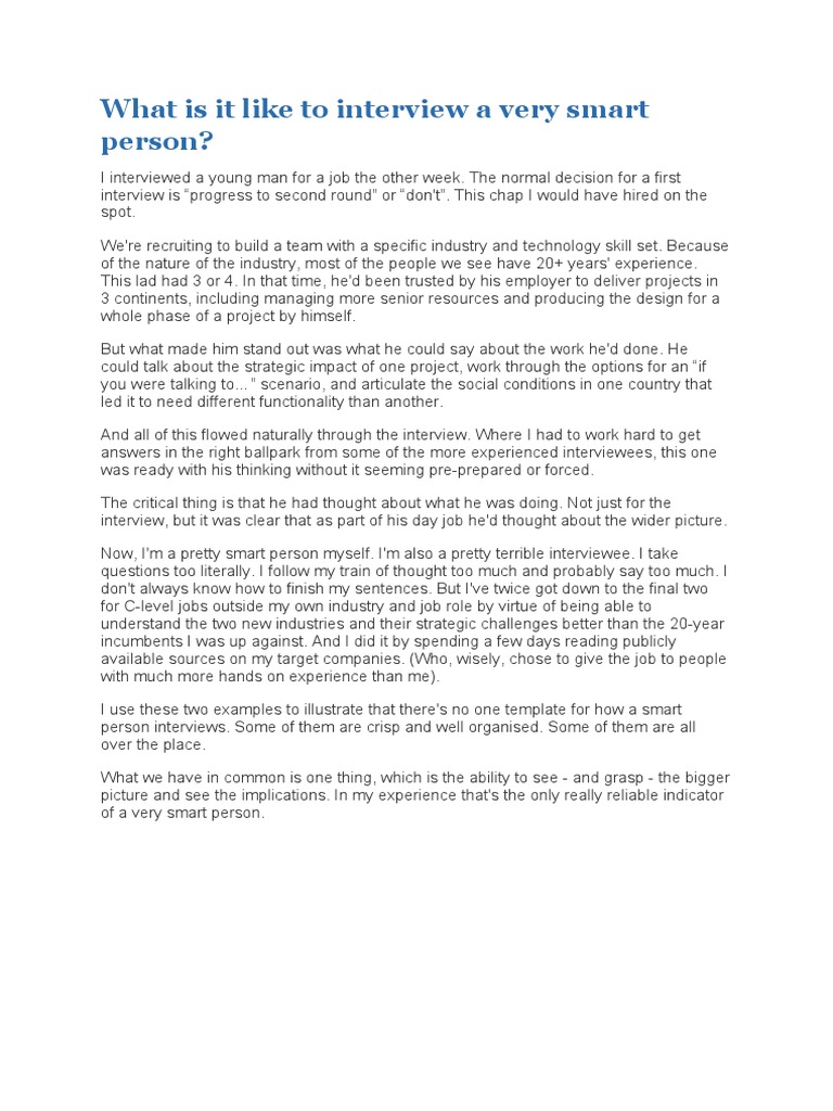 What Is It Like To Interview A Very Smart Person | PDF | Social Science