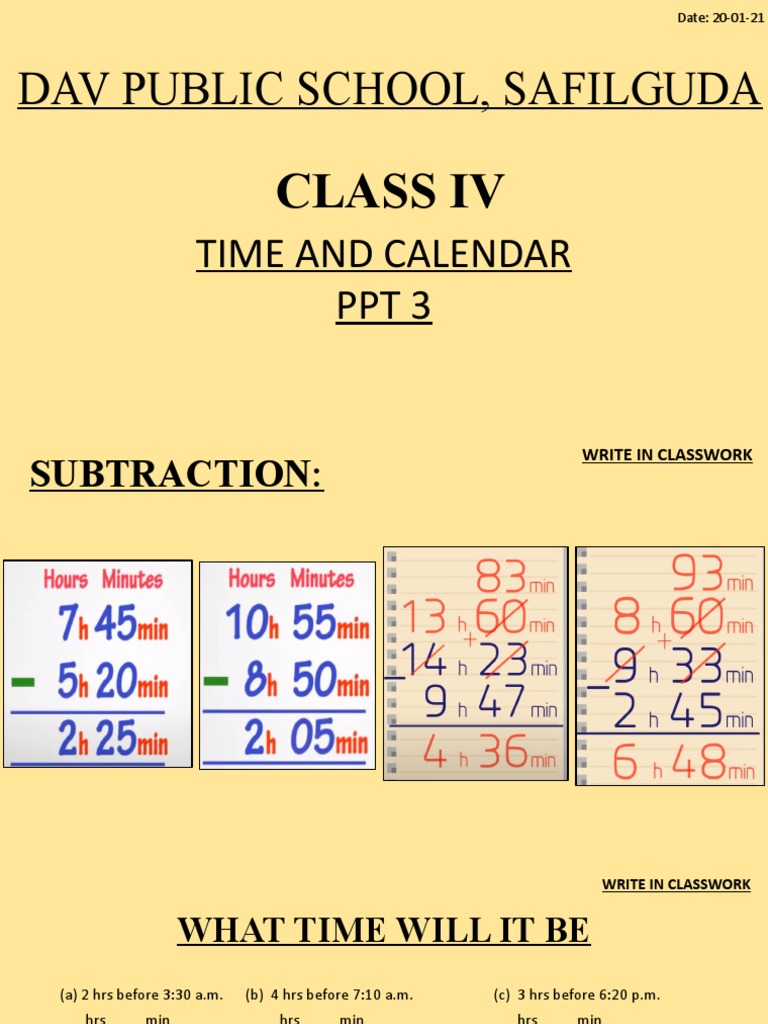 Class IV Time and Calendar Worksheet | PDF