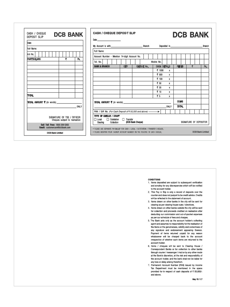 DCB Bank Deposit Slip Template | PDF | Finance & Money Management