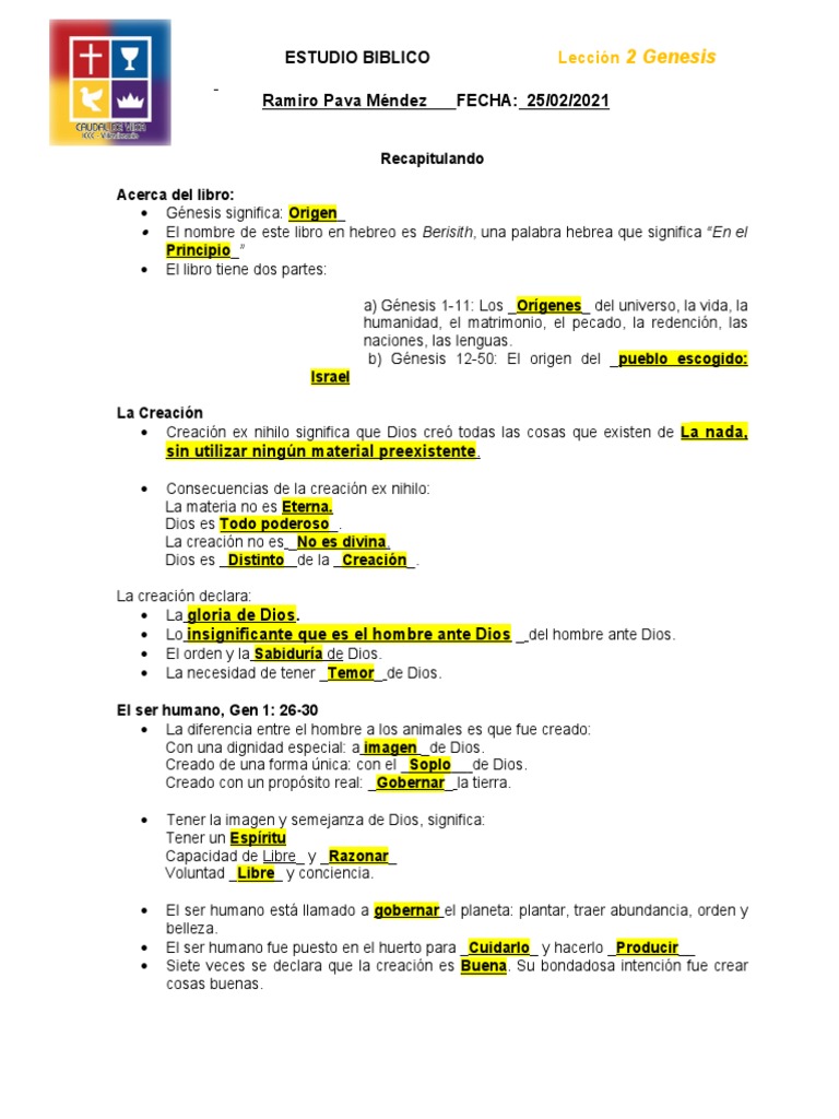 Estudio Bíblico: Génesis y la Creación | PDF | Narrativa de la creación ...