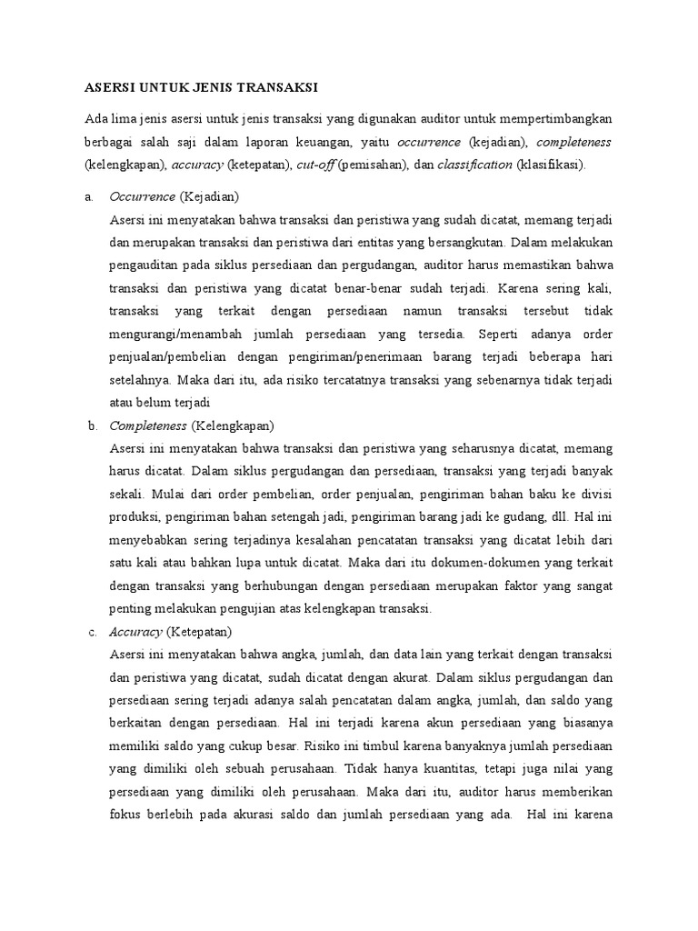 Asersi Untuk Jenis Transaksi | PDF