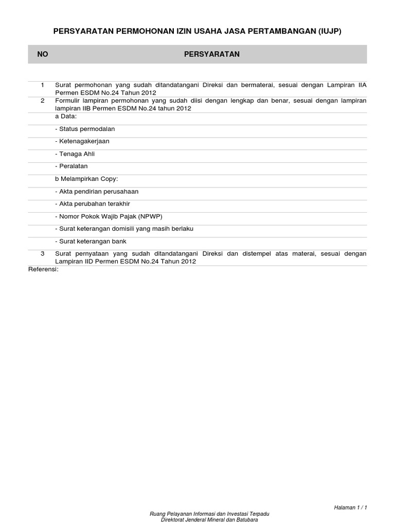 Persyaratan Permohonan Izin Usaha Jasa Pertambangan Iujp | PDF