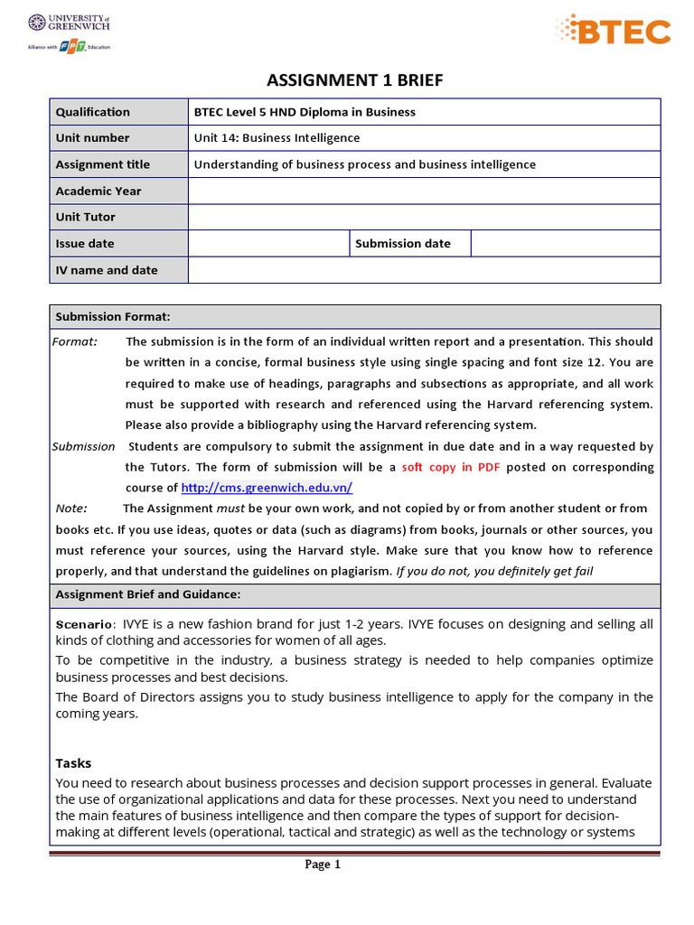 Unit 14 - Assignment Brief 1 | PDF | Cognition | Business