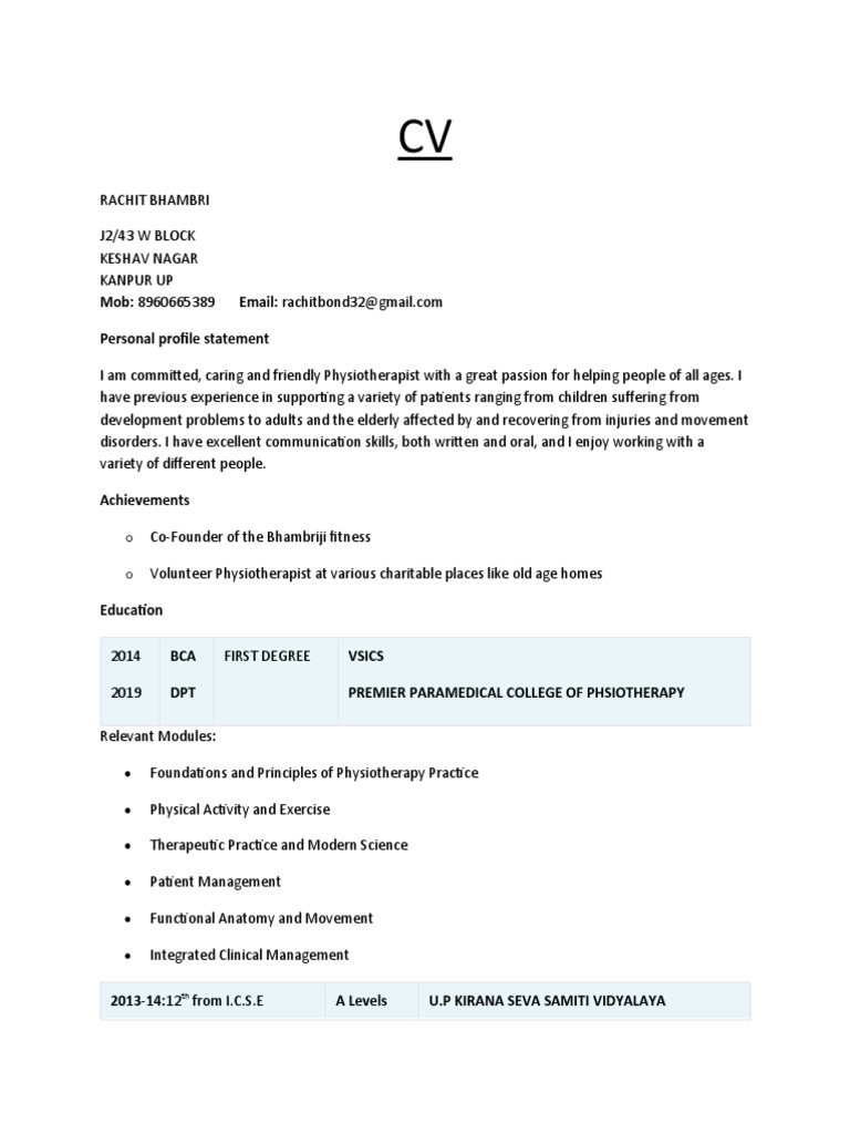 Personal Profile Statement | PDF | Physical Therapy | Health Care